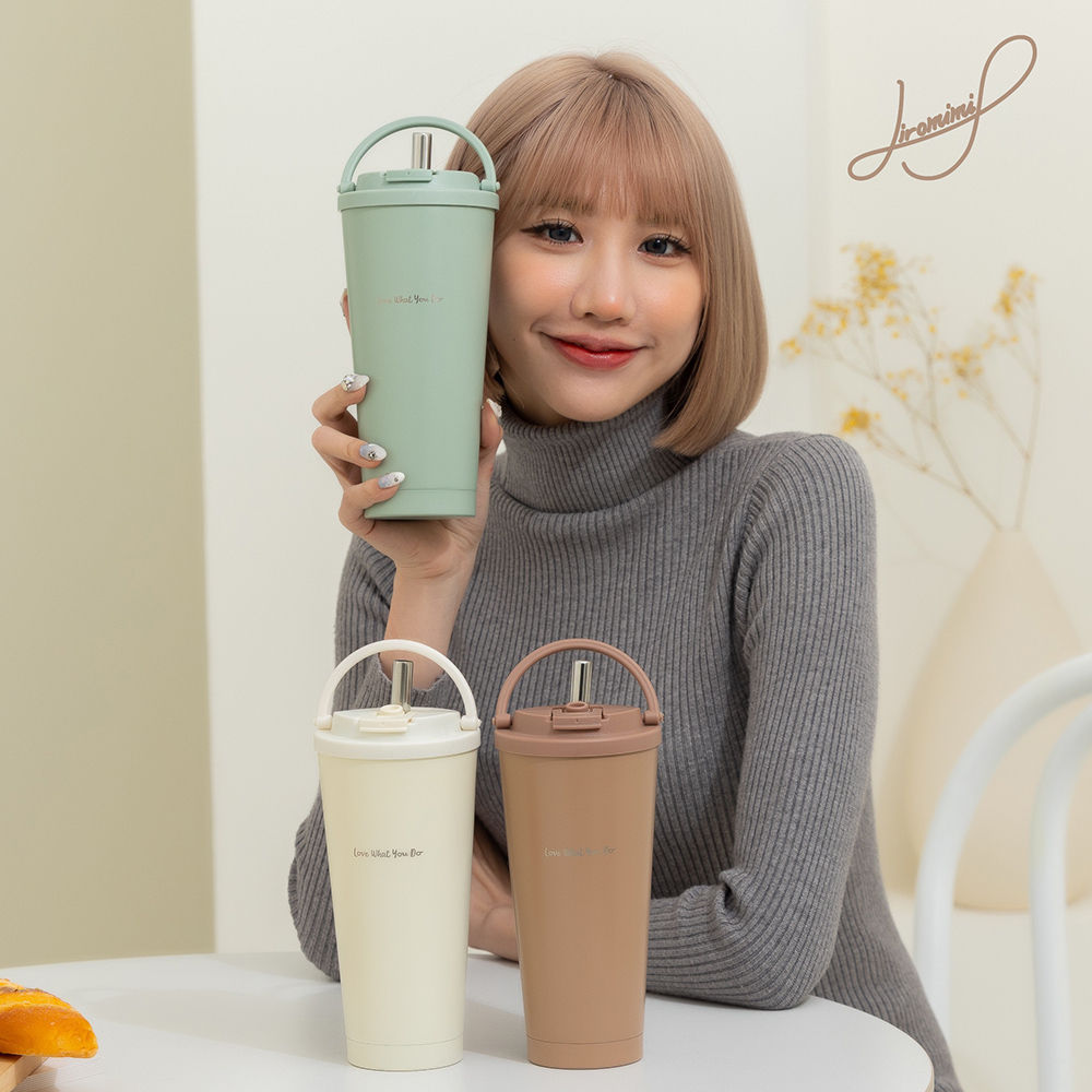Hiromimi 手提內瓷不鏽鋼吸管杯750ml 甜心可可 環保杯 隨手杯 吸管杯 內膽陶瓷 手提保溫杯 304不鏽鋼 | 蝦皮購物