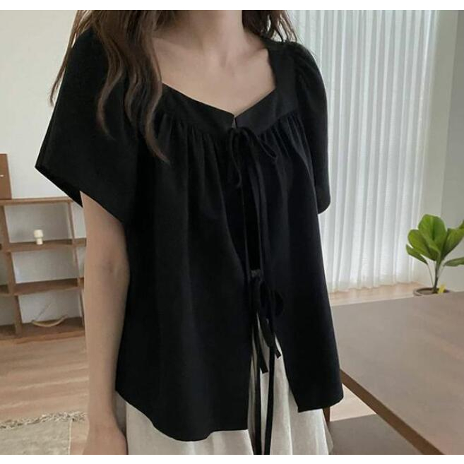 lienSHOP韓東大門氣質前後穿減齡娃娃裝上衣 方領顯瘦蝴蝶結百搭荷葉袖襯衫【3661】 | 蝦皮購物