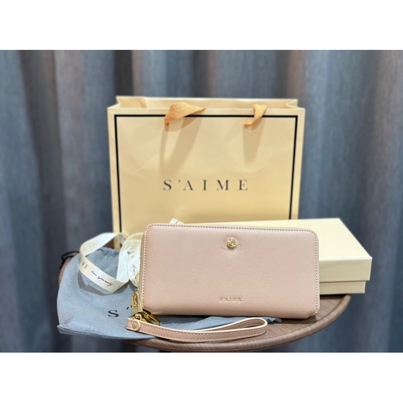 S’AIME 女長夾-圓形LOGO真皮拉鍊長夾 | 蝦皮購物