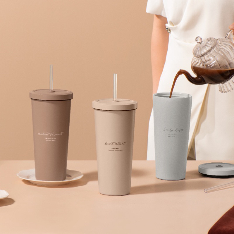 【Oolab 良杯製所】灰色陶瓷易潔層吸管杯710ml 清潔杯子刷具 白色杯套（純白） | 蝦皮購物