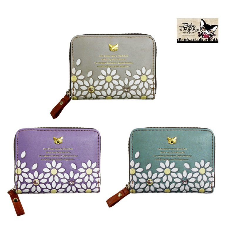 風雅日和💖日本Bebe Dayan 達洋貓 皮夾 凸紋雛菊花款 零錢包 票卡夾 拉鍊錢包 小錢包 D32 | 蝦皮購物