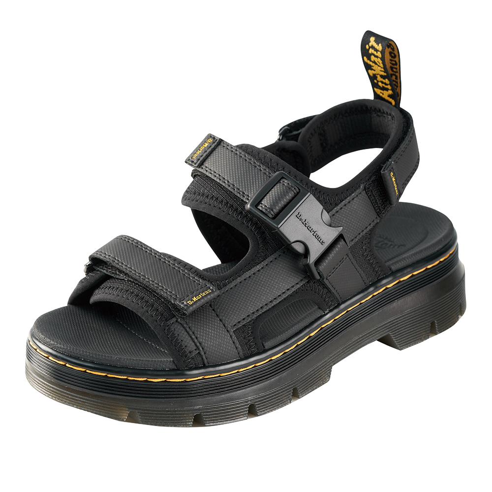 Dr.Martens 馬汀 FORSTER 側邊T字皮革寬織帶厚底運動涼鞋 黑 夏季真皮馬丁休閒鞋 男女26471001 | 蝦皮購物