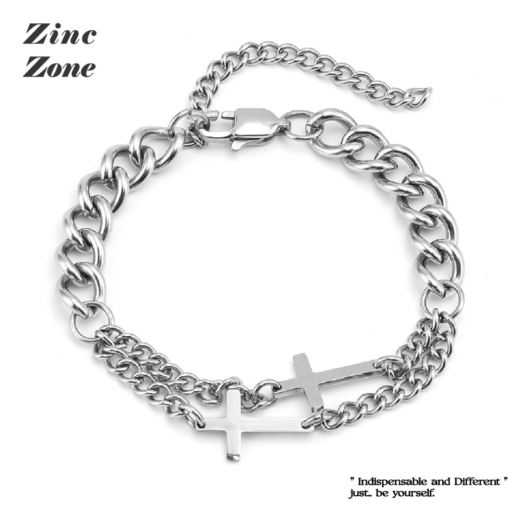 [ zzStore ] 【現貨】十字架 雙鍊 鈦鋼 不生鏽 手鍊 / 推薦 / 百搭 | 蝦皮購物