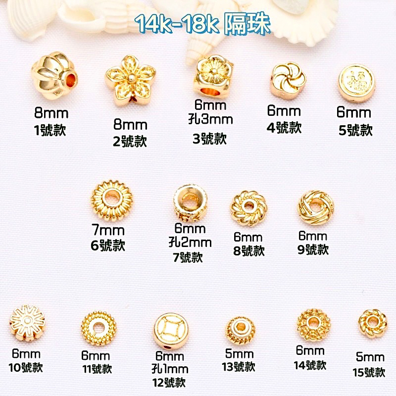 【14K 18K 隔珠】 隔片 花瓣 四角角 錢幣 福字 扭珠 車輪 櫻花 保色 包金 ‹1號-D4 D8› DIY | 蝦皮購物