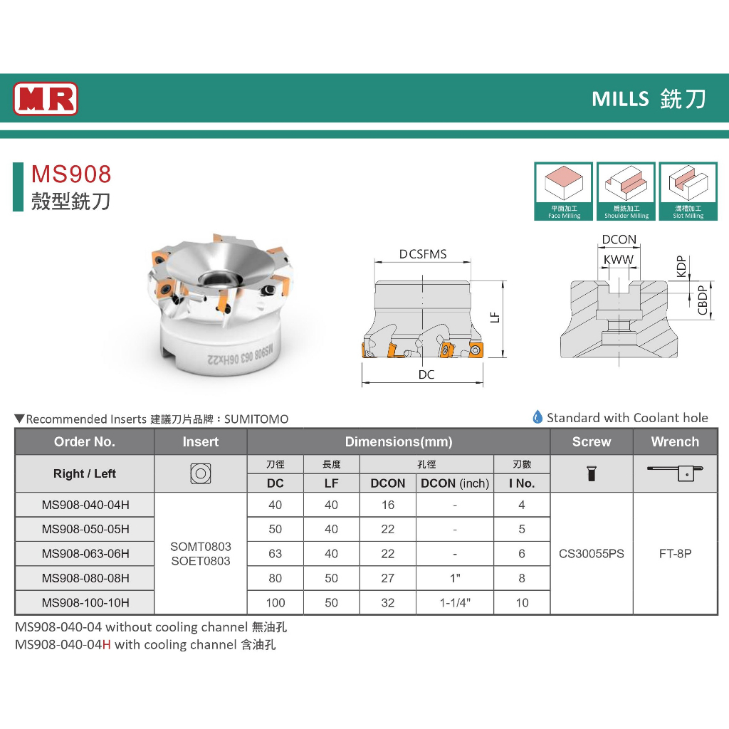 MR 殼型銑刀 MS908 價格請來電或留言洽詢 | 蝦皮購物