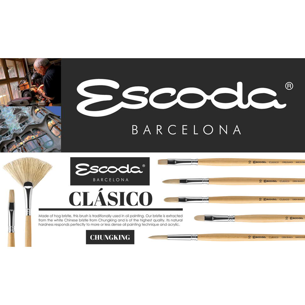 【板橋酷酷姐美術】ESCODA CLÁSICO 白猪鬃 長桿 油畫筆/壓克力兩用畫筆 平頭/橢圓頭 4729/4829 | 蝦皮購物