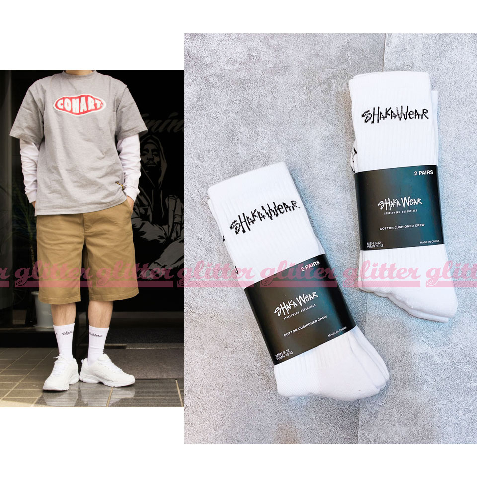 glitter。預購 美牌 Shaka Wear Crew Socks 白色 LOGO 小腿襪 中統襪 中筒襪 襪子 | 蝦皮購物