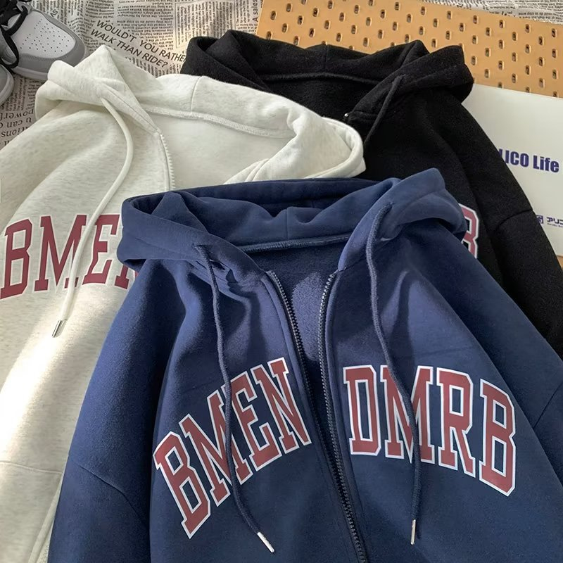 M-5XL大尺碼情侶外套 重磅加絨開衫外套 帽外套男女春秋季寬松美式復古港風ins拉鏈開衫衛衣 外套男（LD-W111） | 蝦皮購物