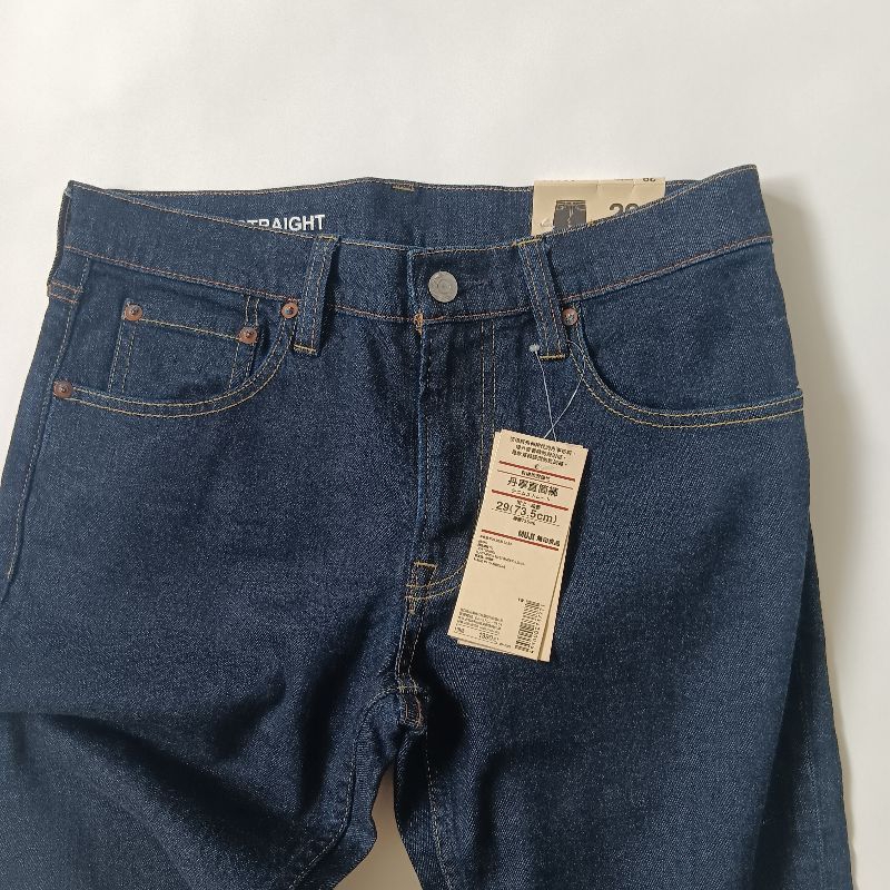 MUJI無印良品丹寧直筒褲 | 柬埔寨製 ｜W29-30腰 ｜彈性伸縮性 | 舒適 | 全新附吊牌｜原價$1390 | 蝦皮購物