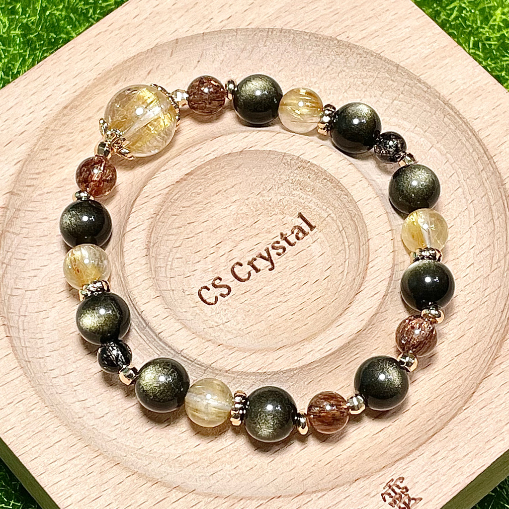 CS Crystal 編號400 避邪擋煞系列 - 鈦晶+金沙黑曜石+黑金超七+透深礦黑髮晶設計款 | 蝦皮購物