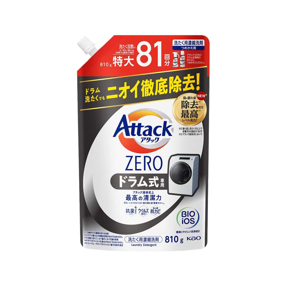 日本 KAO 花王 Attack ZERO 極淨 超濃縮 洗衣精 補充包 810g/袋 室內晾曬消臭 直立式 滾筒式 | 蝦皮購物