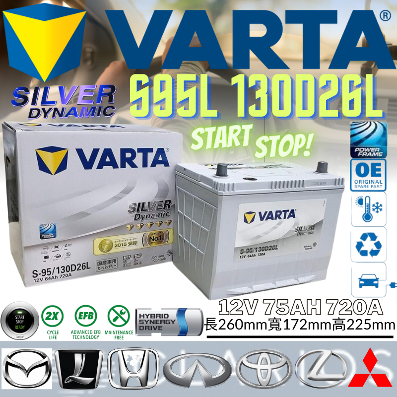 全新VARTA華達 S95/130D26L S95R/130D26R EFB 啟停車 油電車電瓶 S115電池 有排氣孔 | 蝦皮購物