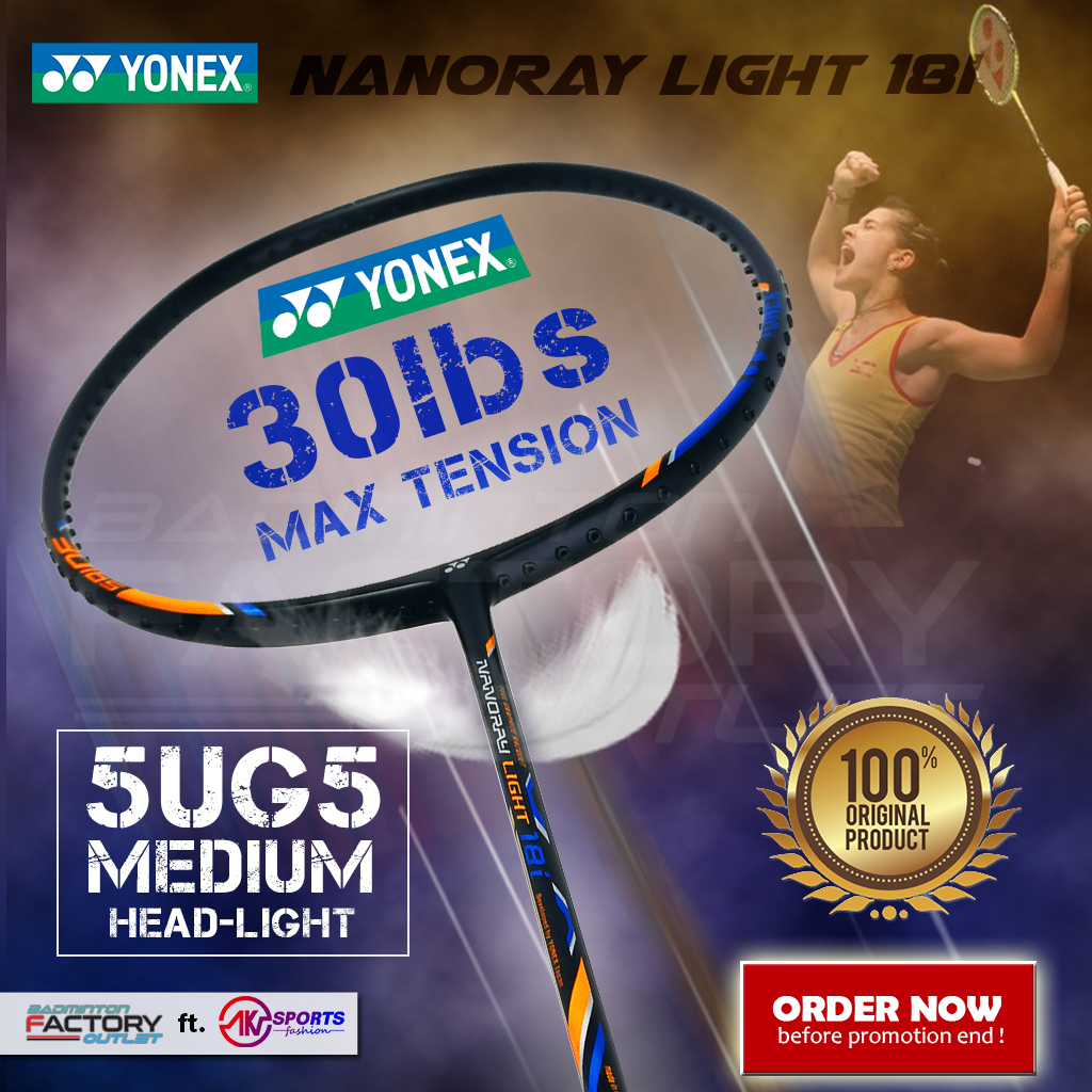 [免費繩子和握把] Yonex Nanoray Light 18i 羽毛球拍 5UG5 30 磅最大張力 H.M 全新 | 蝦皮購物