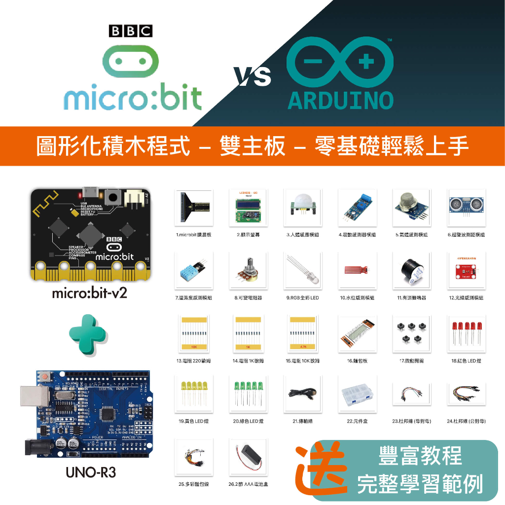 【樂意創客官方店】《附發票》Micro:bit | Arduino 雙主板 圖形化積木 Scratch 程式學習感測套件 | 蝦皮購物