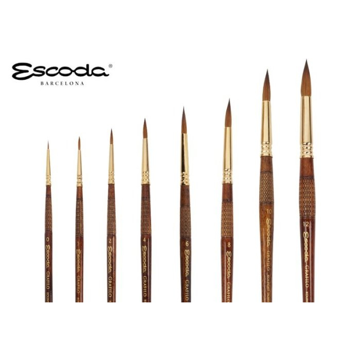 【零碼絕版】【板橋酷酷姐美術】西班牙筆皇 Escoda 1230 柯林斯基 GRAFILO 貂毛水彩筆 圓尖頭 刻紋棕色 | 蝦皮購物