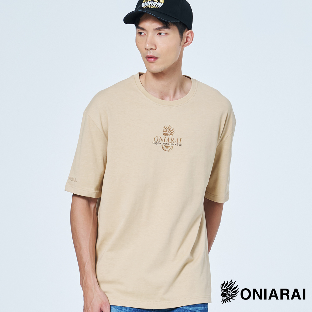 BLUE WAY 鬼洗 ONIARAI - 男款 大和魂家紋簡單LOGO落肩短TEE(卡其) | 蝦皮購物