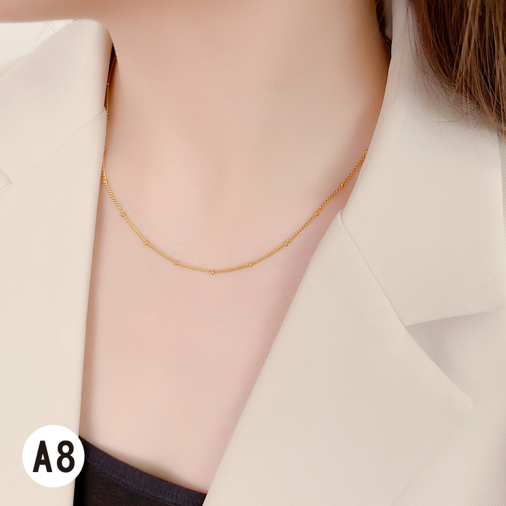 [鈦鋼.項鍊] 裸鍊 (A系列) 基本款 可任意搭配疊戴【UME】洗澡可戴 不退色項鍊 鍍18K金 輕美式風格 | 蝦皮購物