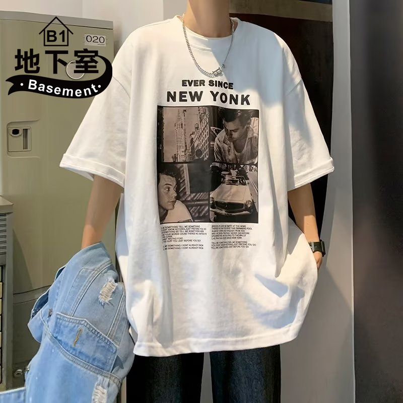 地下室B1-短袖 美式復古插圖T恤 街頭 男生衣服 寬鬆大學t ins朝牌 大尺碼5XL【NL623138】 | 蝦皮購物