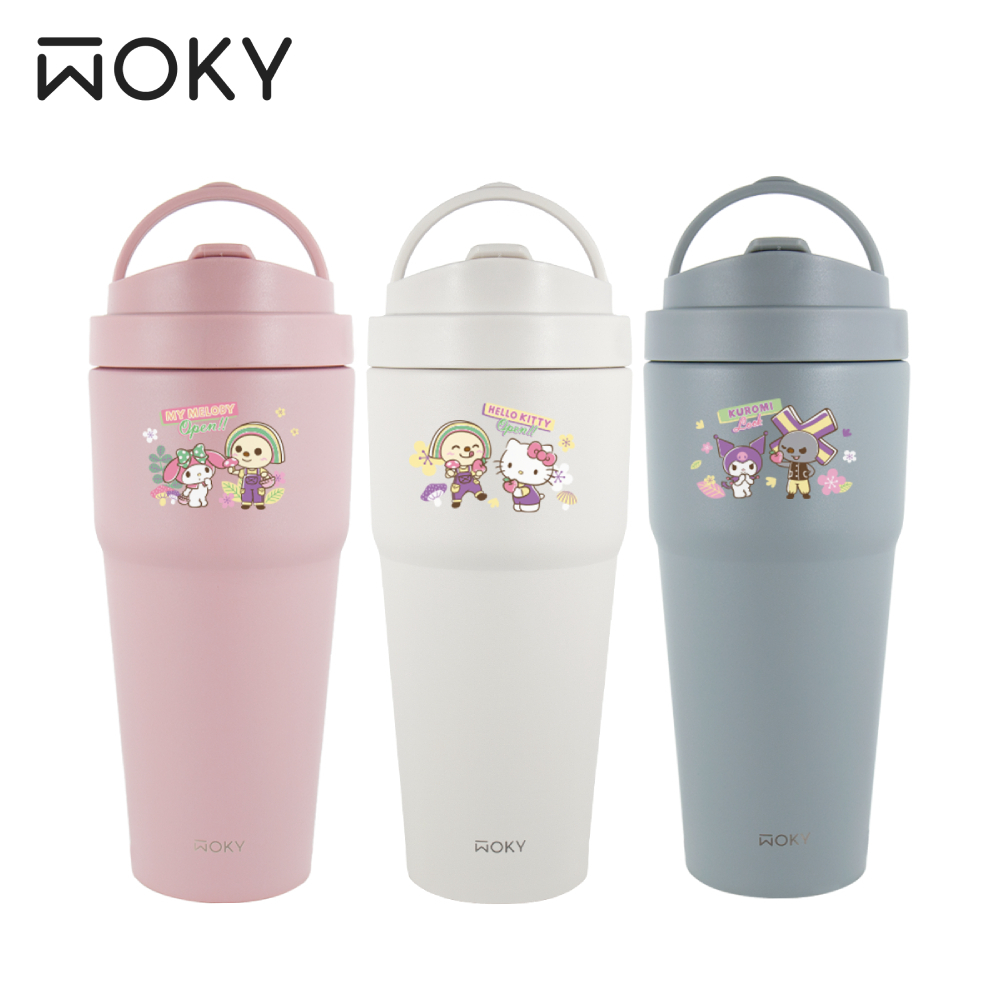 特價-限量聯名款(贈提袋)-沃廚經銷授權OPEN將!X三麗鷗聯名款-WOKY手提激凍輕芯鈦瓷易潔層保溫杯750ml附吸管 | 蝦皮購物
