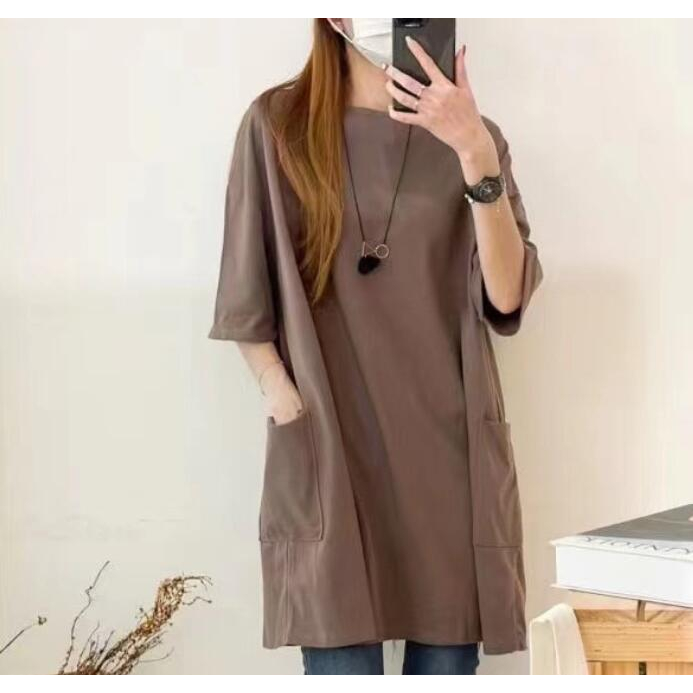 lienSHOP(實拍)韓版中大尺碼女裝穿到100KG口袋中長T恤 遮肚女寬鬆上衣【5560】 | 蝦皮購物