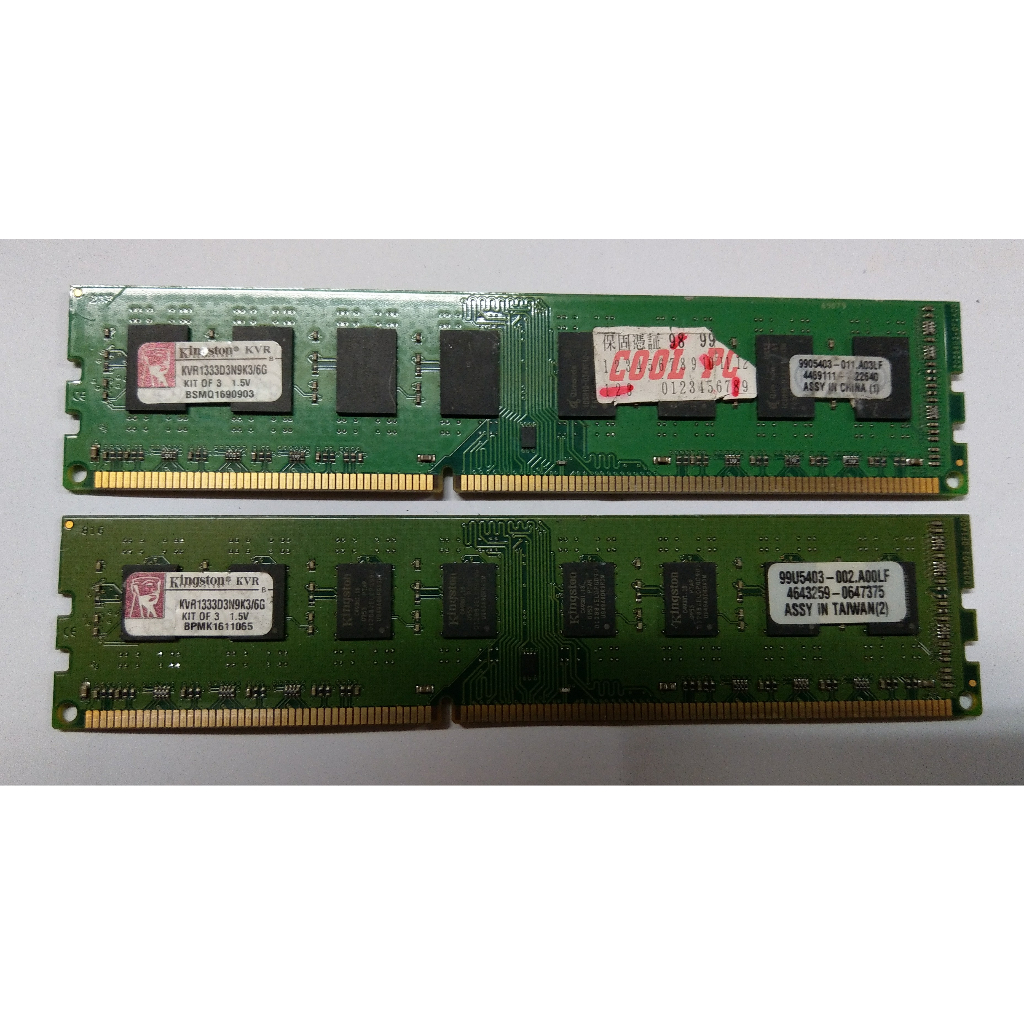 含稅 金士頓 DDR3 1333 6G 6GB KVR1333D3N9K3/6G 雙面顆粒 09R711 | 蝦皮購物