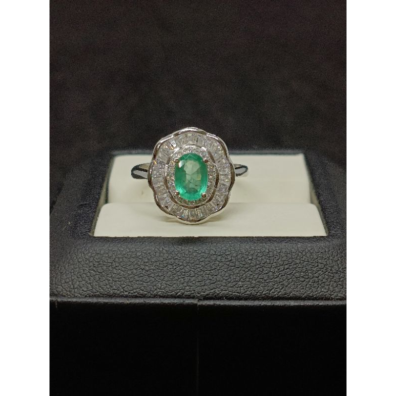 華麗滿鑽款天然祖母綠S925銀鍍K金活圍戒指 46 | 蝦皮購物