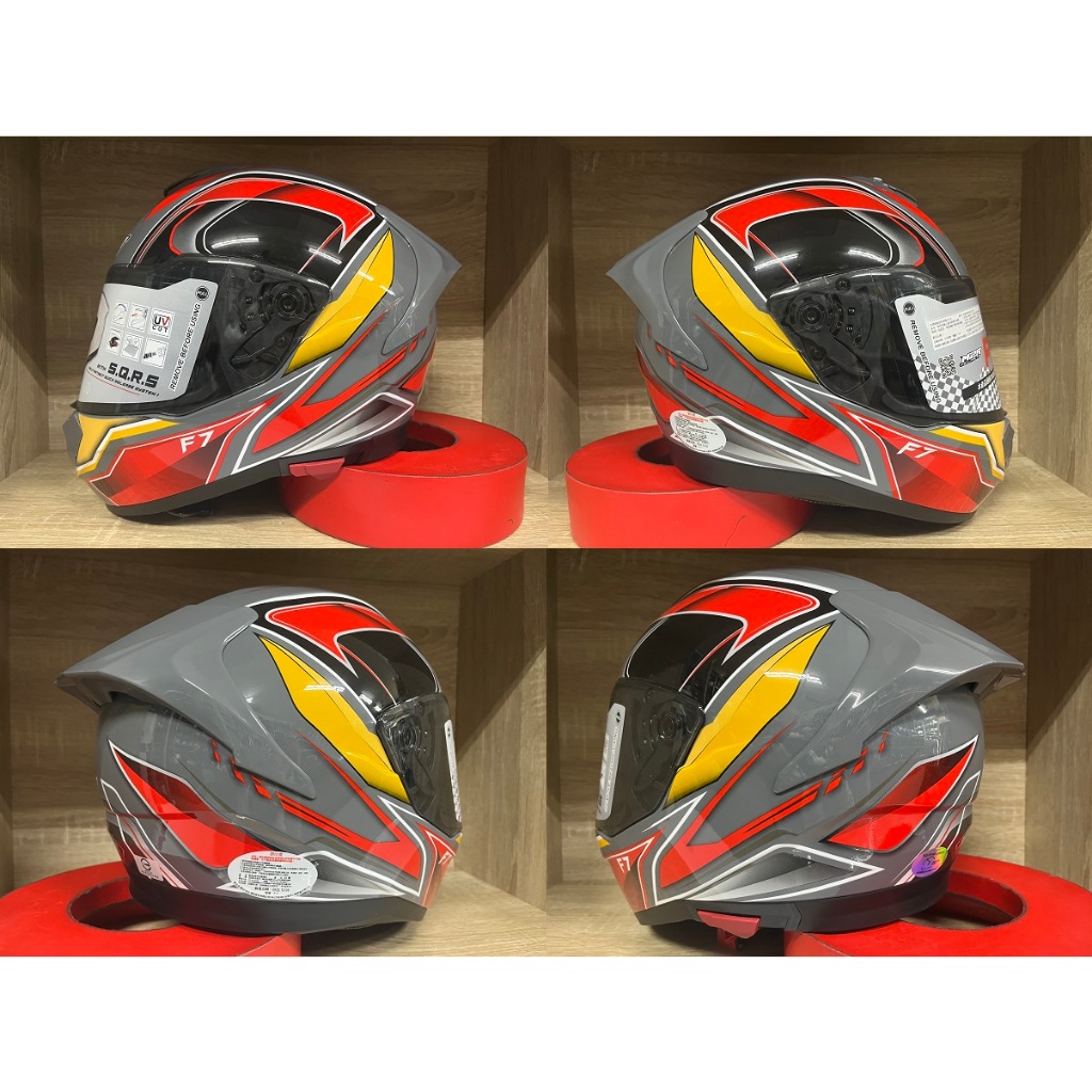 M2R F-7 #2 科幻 水泥灰/紅｜全罩式安全帽｜內墨鏡｜金屬齒排釦｜全可拆洗｜贈M2R帽袋一只 | 蝦皮購物