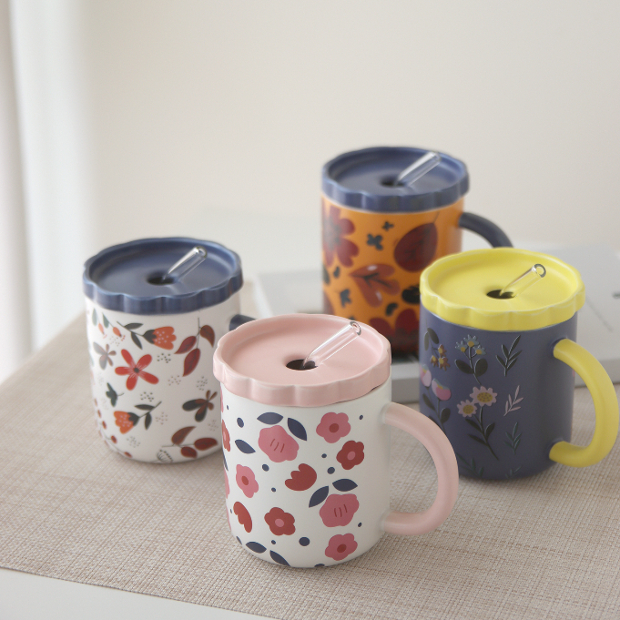 [聖誕禮物]【JUST HOME】花樣陶瓷吸管馬克杯315ml-共4色《WUZ屋子》咖啡杯 馬克杯 花朵馬克杯 吸管杯 | 蝦皮購物
