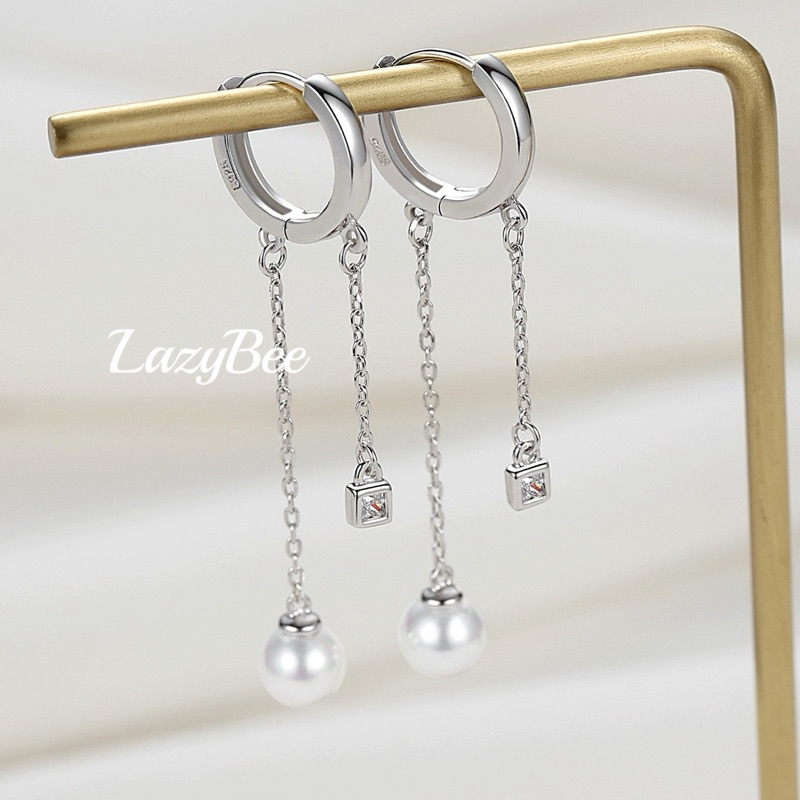 LazyBee 《設計師款》 鋯石 貝珠 搖曳垂墜耳環｜現貨 | 蝦皮購物