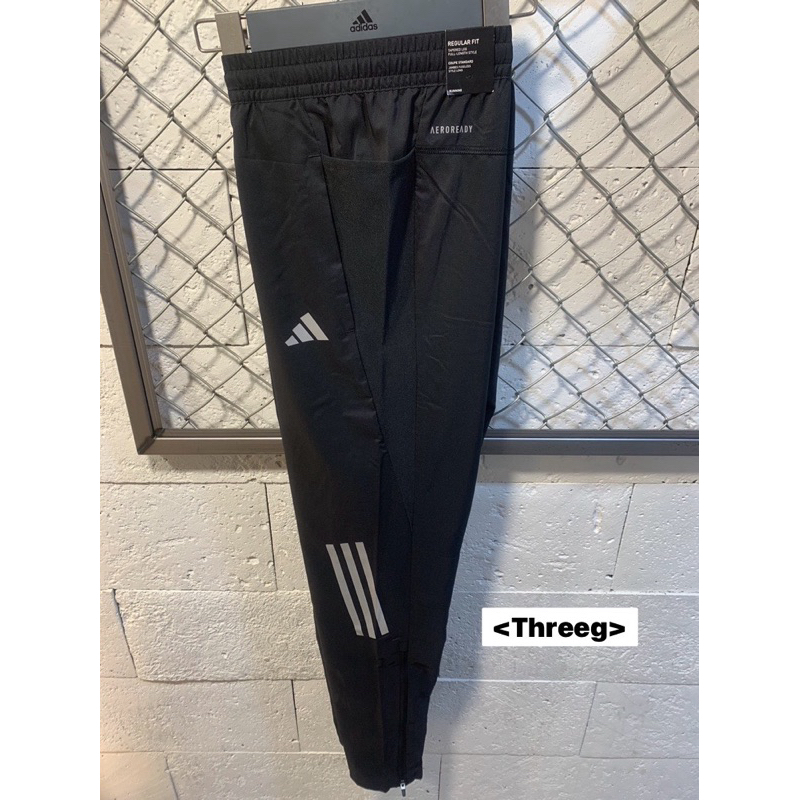 Threeg💫 ADIDAS 反光 運動長褲 吸濕排汗 拉鍊零錢夾層 褲管網布口袋 黑色 男款 HR6611 | 蝦皮購物