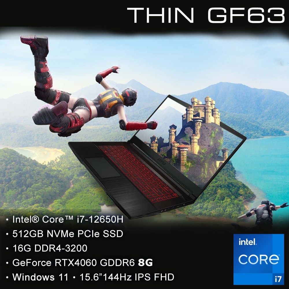 MSI微星 Thin GF63 12VF 407TW 黑 i7-12650H 16G RTX4060 512G | 蝦皮購物