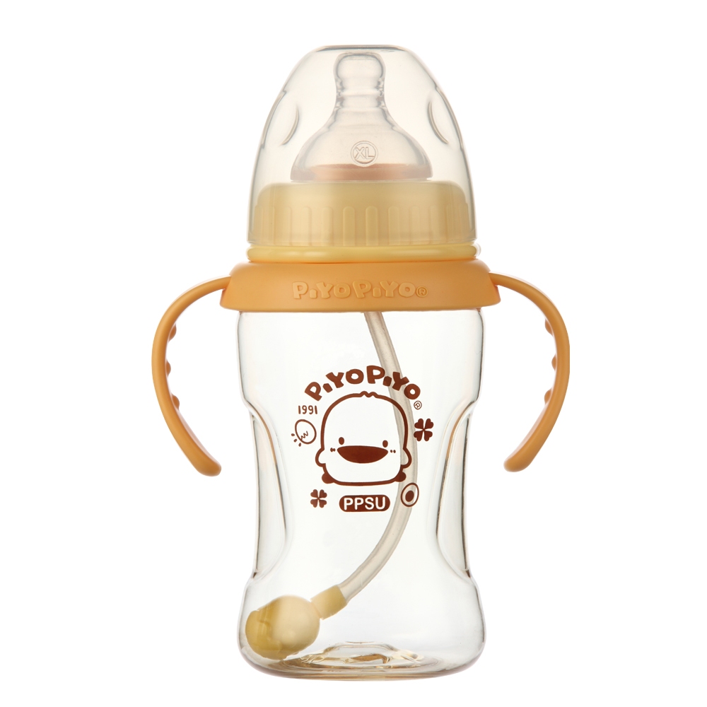 *黃色小鴨 寬口 PPSU 握把 自動吸管奶瓶 自動奶瓶 270ml | 蝦皮購物