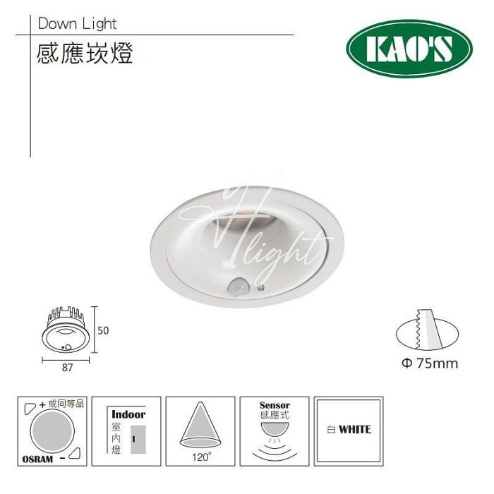 划得來燈飾 KAOS 紅外線感應崁燈 7.5公分 12W LED崁燈 一分鐘自動熄滅 白光/黃光/自然光 KR005 | 蝦皮購物