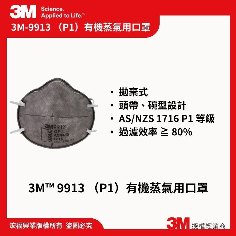 【浤福興業】現🔥3M™ 9913 （P1）有機蒸氣用口罩 (單個) (15個/盒)｜蝦皮代開發票 | 蝦皮購物