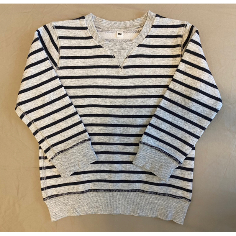 Muji 無印良品 兒童 灰藍橫條 有厚度 上衣 100cm | 蝦皮購物