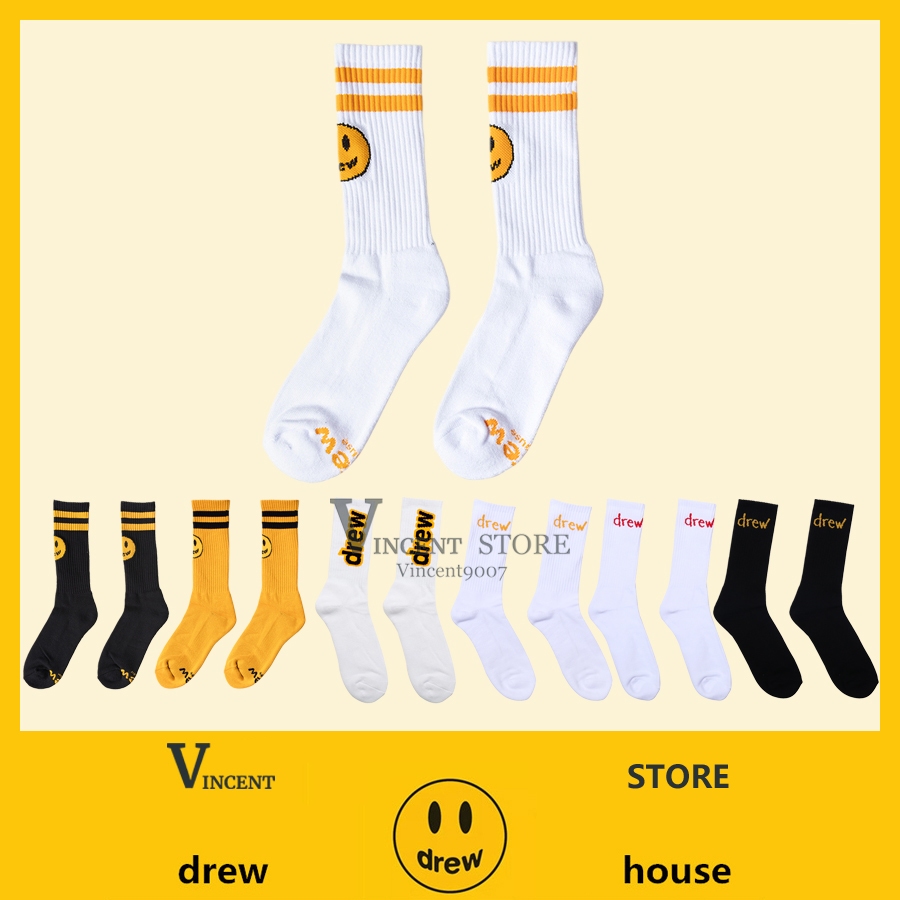新款 Drew house Mascot Scribble Socks 笑臉 字母 襪子 運動襪情侶 長襪 中筒襪 男女 | 蝦皮購物