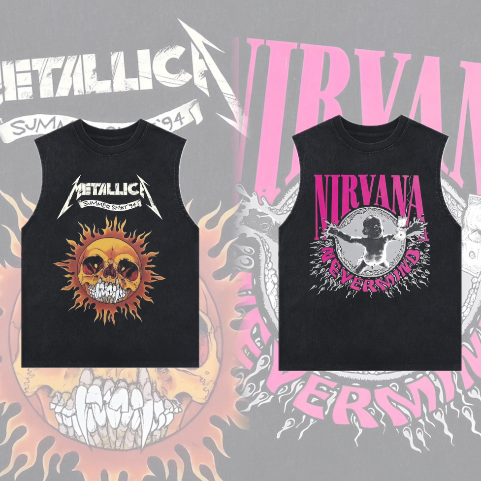 【Qodi】洗水 背心 樂團特輯 NIRVANA METALLICA 水洗 寬肩 寬鬆 無袖 背心 男女可穿 | 蝦皮購物