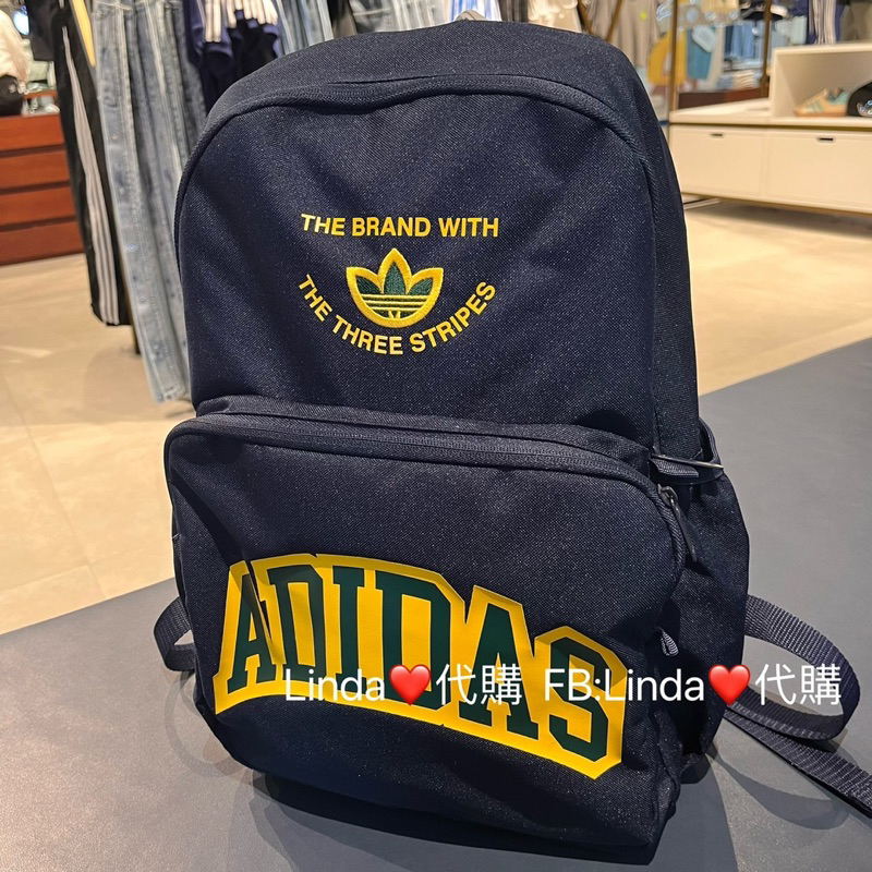 Linda ️代購 Adidad 學院風 藍色 後背包 復古 黃Logo 藍黃 雙肩包 加厚背帶 大開口 IU0020 | 蝦皮購物