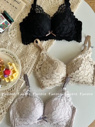 Pincoco 台灣出貨 現貨 花邊蕾絲厚墊無鋼圈內衣+內褲組 BAT003F | 蝦皮購物