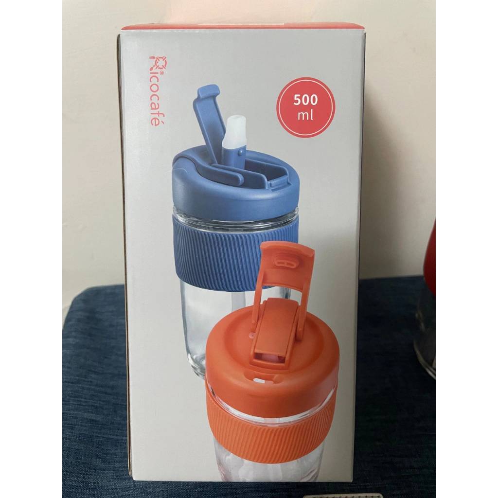 Ricocafe 耐熱玻璃 雙享杯 500ml 紅色 玻璃杯 隨行杯 水壺 水杯 環保杯 | 蝦皮購物