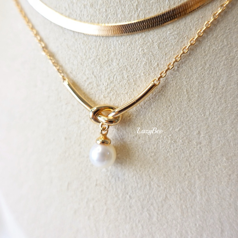LazyBee 《設計師款》結繩天然淡水珍珠925純銀鍍18k金項鍊｜現貨 | 蝦皮購物