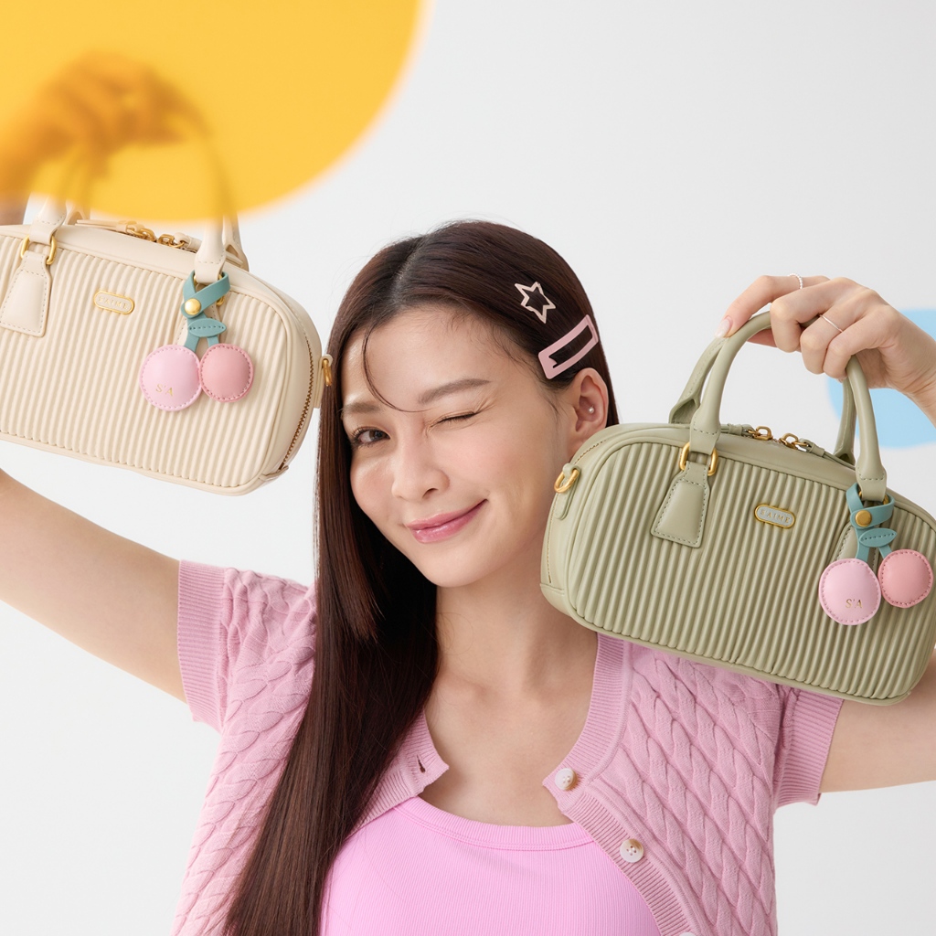 S'AIME 百褶長型波士頓包 (附櫻桃吊飾) | 蝦皮購物