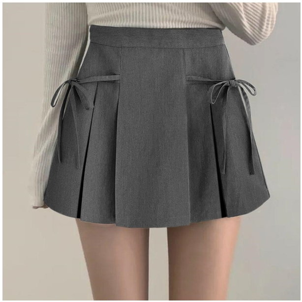DoReFe | 日本代購 GRL 日系 收腰 和蝶結裝飾 百搭 學院風 百褶 迷你裙 百褶裙 休閒短裙 防走光 安全褲 | 蝦皮購物