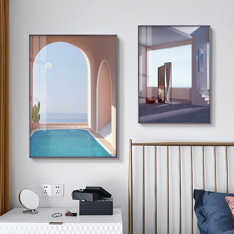「台灣出貨 EVA裝飾畫」蔚藍 地中海風情 視覺空間延展 小鋁合金外框畫 無框畫 掛畫 擺畫 背景墻裝飾框畫 藝術畫 | 蝦皮購物