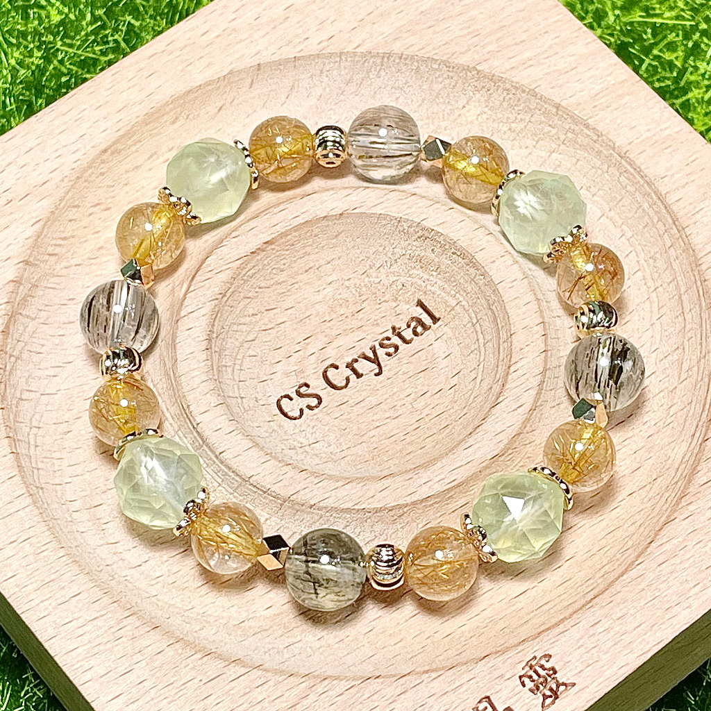 CS Crystal 編號428 - 葡萄石+綠碧髮晶+銅髮晶設計款 | 蝦皮購物