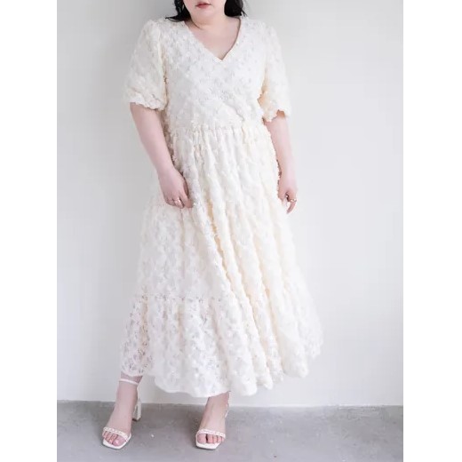 vv double小玫瑰立體面料側抽繩V字領長洋裝3L-4L-全新未拆 | 蝦皮購物