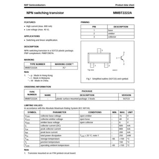 MMBT2222A,215 MMBT2222A NXP 雙極(BJT)- 單NPN 40 V 600mA TO-236台 | 蝦皮購物