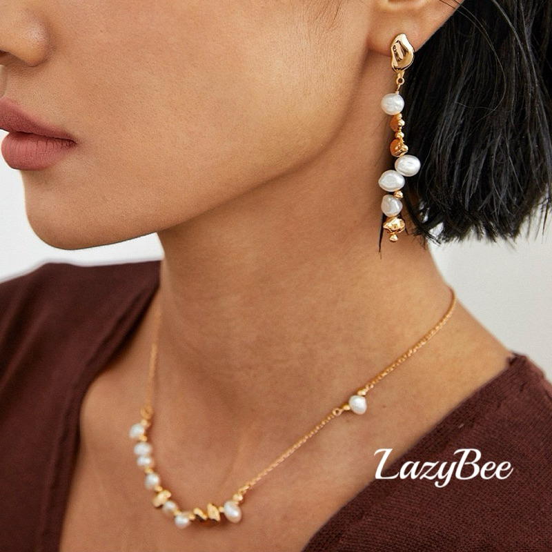 LazyBee 《設計師款》 巴洛克珍珠 不規則金豆 垂墜感耳環｜925純銀｜現貨 | 蝦皮購物
