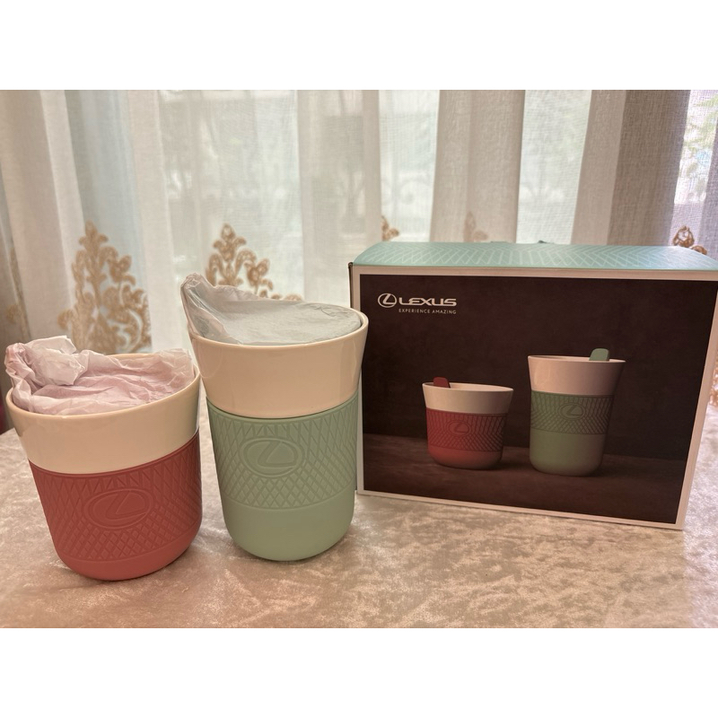 全新LEXUS汽車精品 即飲隨行杯-附蓋 陶瓷耐熱杯（ 磚窯粉/薄荷綠）兩入一組 | 蝦皮購物