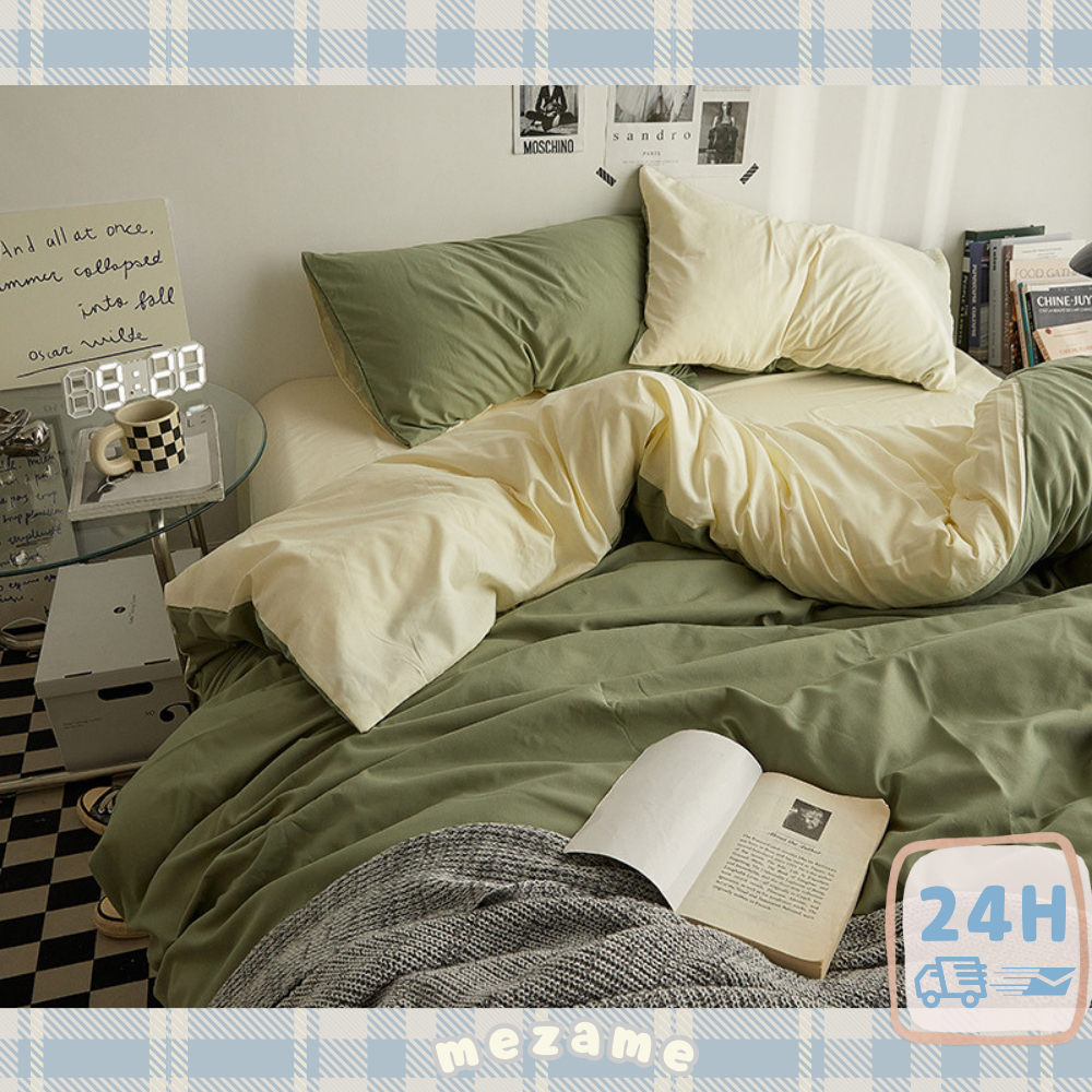 MEZAME | 24h台灣出貨🐾 抹茶奶昔 馬卡龍撞色 鋪棉 兩用被 薄被套 床包組 素色床包 床單 枕套 被單 雙人 | 蝦皮購物